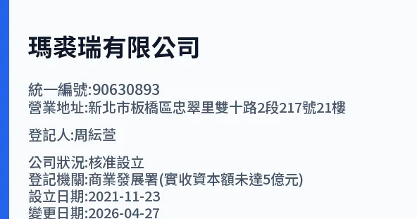 瑪裘瑞有限公司的照片-統編 90630893(新北市) 公司登記資料與營業項目詳細圖表