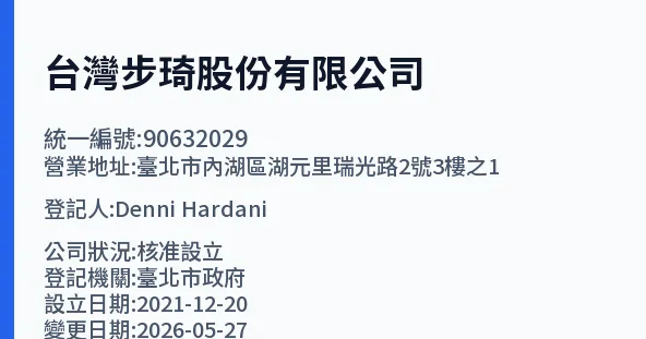 台灣步琦股份有限公司的照片-統編 90632029(臺北市) 公司登記資料與營業項目詳細圖表
