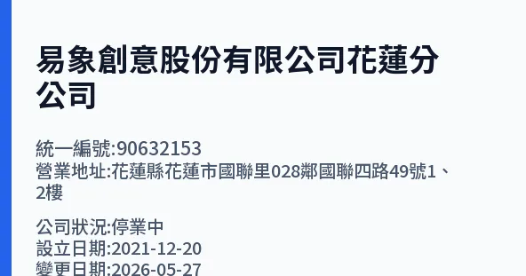 易象創意股份有限公司花蓮分公司的照片-統編 90632153(花蓮縣) 公司登記資料與營業項目詳細圖表