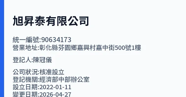 旭昇泰有限公司的照片-統編 90634173(彰化縣) 公司登記資料與營業項目詳細圖表