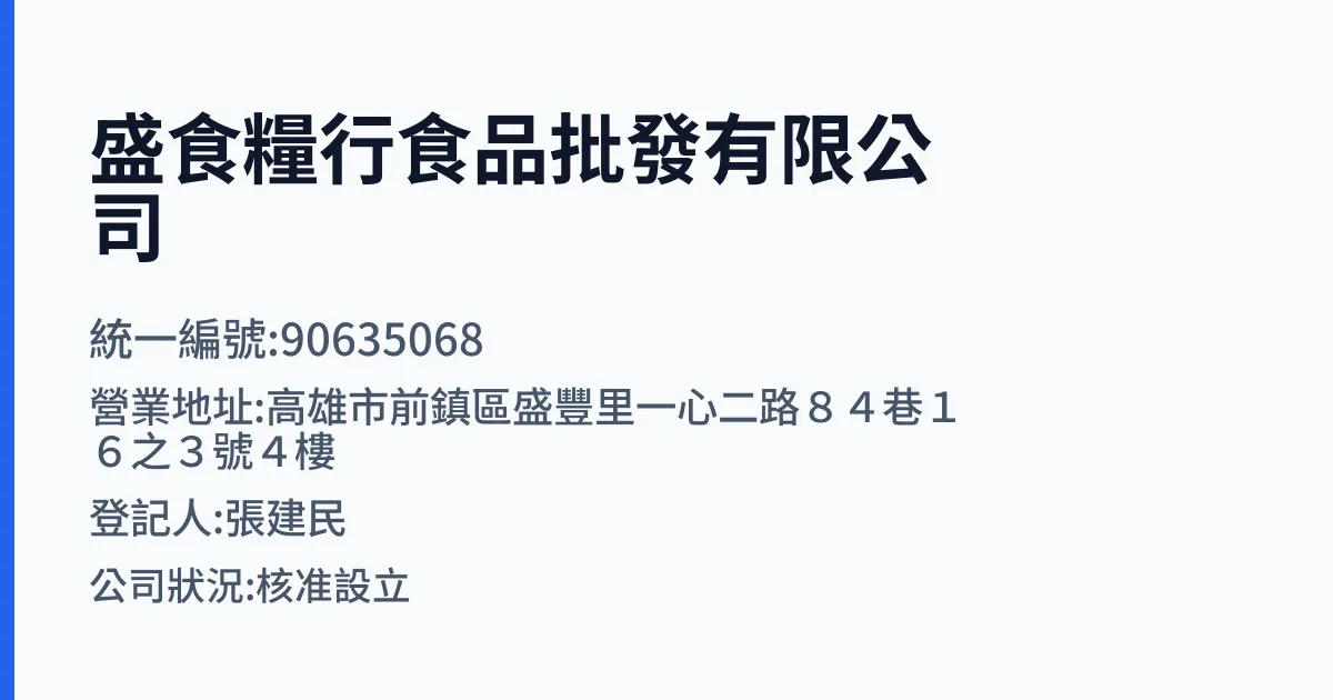 盛食糧行食品批發有限公司 - 統編 90635068(高雄市) 公司登記資料與營業項目詳細圖表