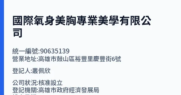 國際氧身美胸專業美學有限公司的照片-統編 90635139(高雄市) 公司登記資料與營業項目詳細圖表