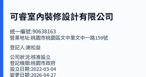 可睿室內裝修設計有限公司的照片-統編 90638163(桃園市) 公司登記資料與營業項目詳細圖表