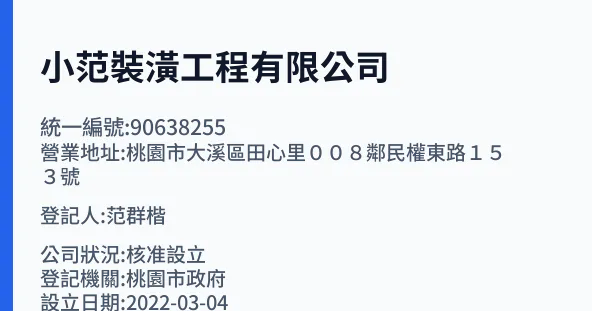 小范裝潢工程有限公司的照片-統編 90638255(桃園市) 公司登記資料與營業項目詳細圖表