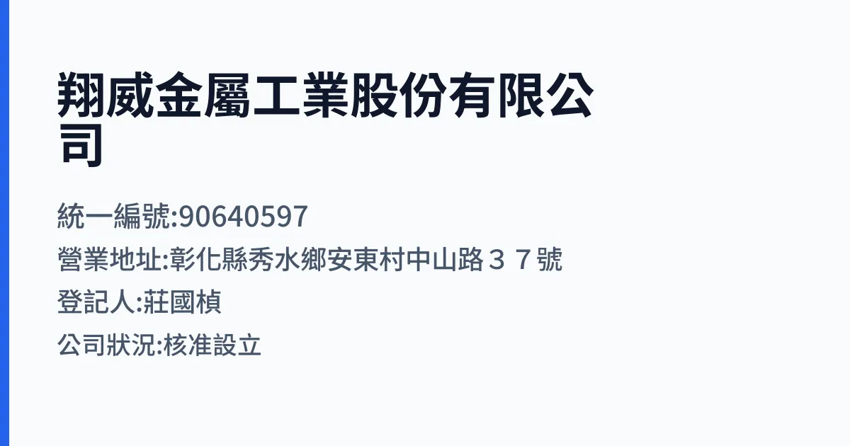 翔威金屬工業股份有限公司 - 統編 90640597(彰化縣) 公司登記資料與營業項目詳細圖表
