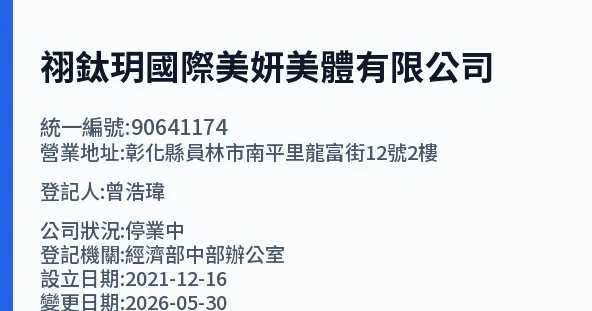 祤鈦玥國際美妍美體有限公司的照片-統編 90641174(彰化縣) 公司登記資料與營業項目詳細圖表