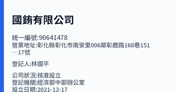 國銪有限公司的照片-統編 90641478(彰化縣) 公司登記資料與營業項目詳細圖表