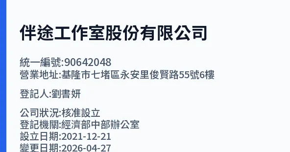 伴途工作室股份有限公司的照片-統編 90642048(基隆市) 公司登記資料與營業項目詳細圖表