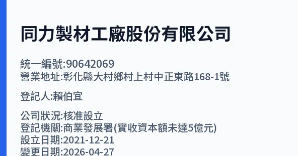 同力製材工廠股份有限公司的照片-統編 90642069(彰化縣) 公司登記資料與營業項目詳細圖表