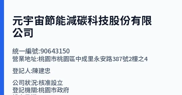 元宇宙節能減碳科技股份有限公司的照片-統編 90643150(桃園市) 公司登記資料與營業項目詳細圖表