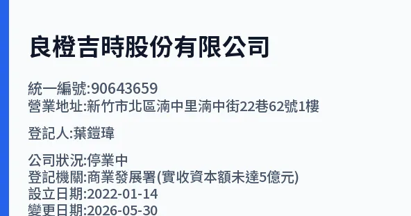 良橙吉時股份有限公司的照片-統編 90643659(新竹市) 公司登記資料與營業項目詳細圖表