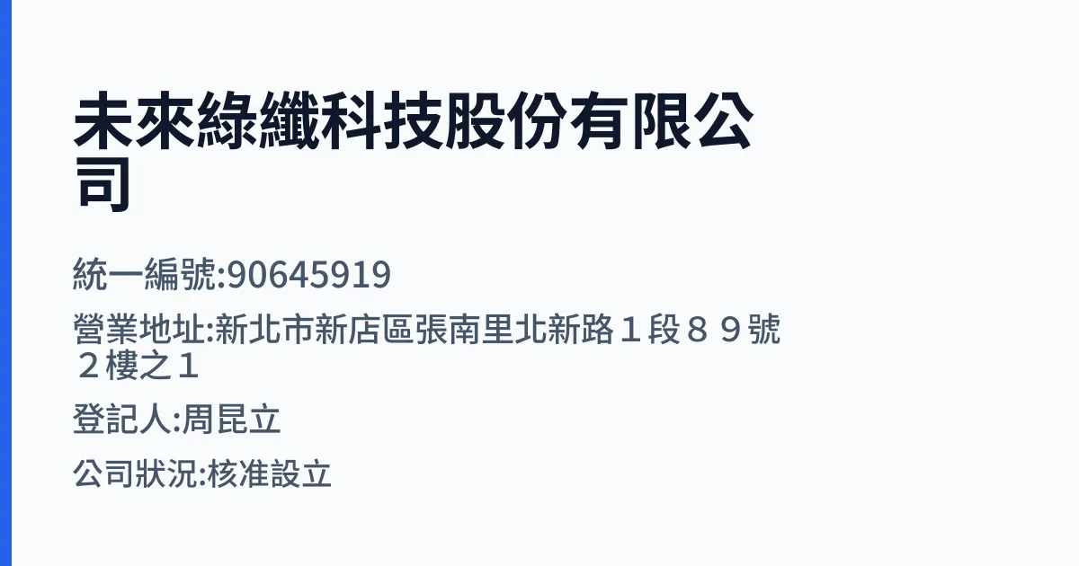 未來綠纖科技股份有限公司 - 統編 90645919(新北市) 公司登記資料與營業項目詳細圖表