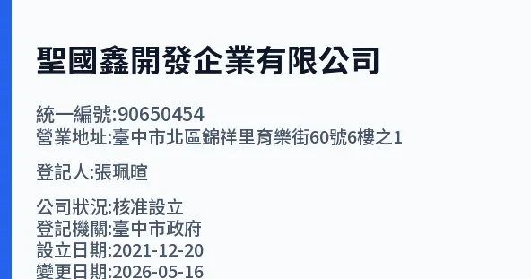 聖國鑫開發企業有限公司的照片-統編 90650454(臺中市) 公司登記資料與營業項目詳細圖表