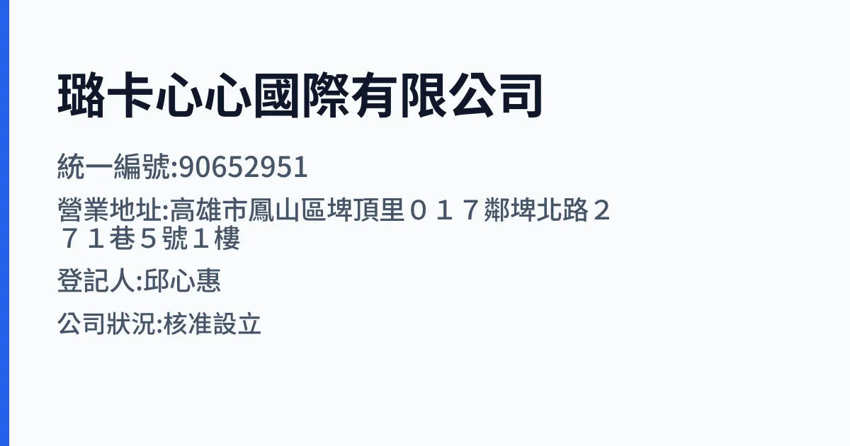 璐卡心心國際有限公司 - 統編 90652951(高雄市) 公司登記資料與營業項目詳細圖表