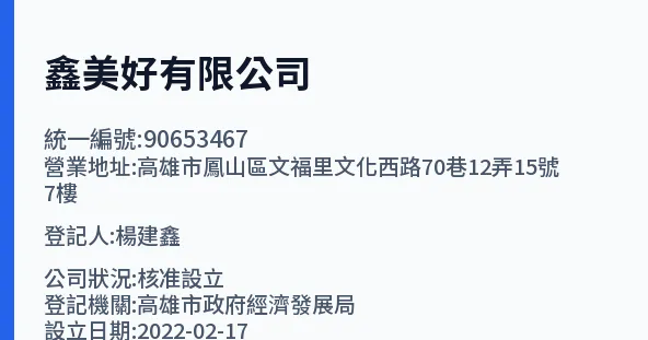 鑫美好有限公司的照片-統編 90653467(高雄市) 公司登記資料與營業項目詳細圖表
