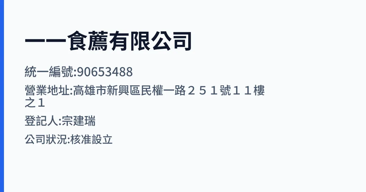 一一食薦有限公司 - 統編 90653488(高雄市) 公司登記資料與營業項目詳細圖表