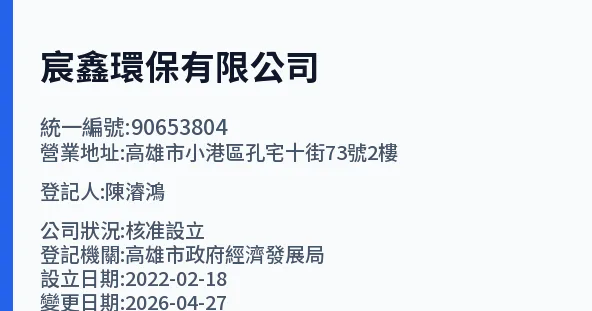 宸鑫環保有限公司的照片-統編 90653804(高雄市) 公司登記資料與營業項目詳細圖表