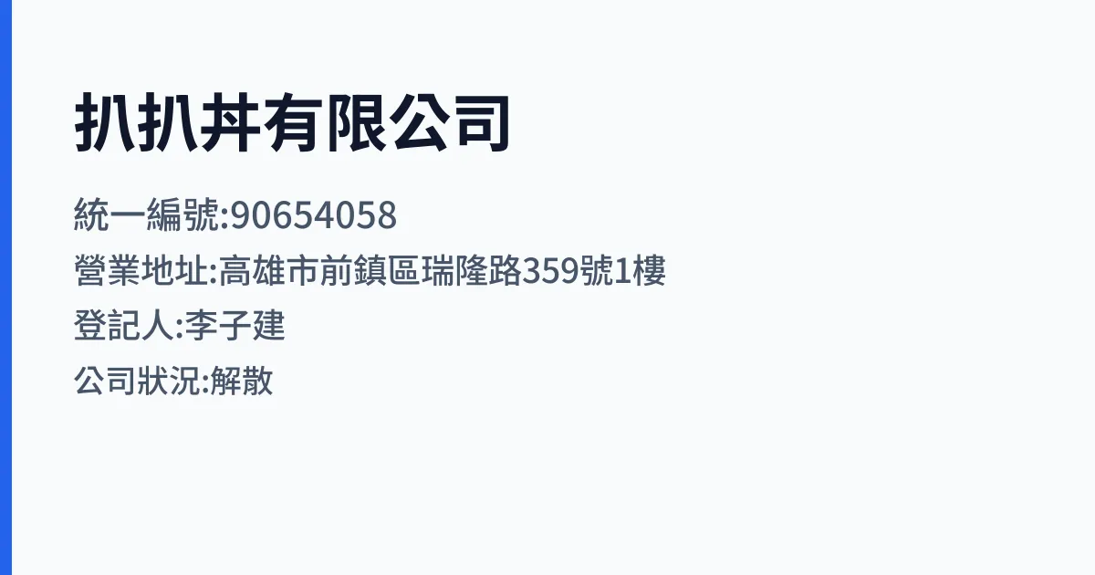 扒扒丼有限公司 - 統編 90654058(高雄市) 公司登記資料與營業項目詳細圖表