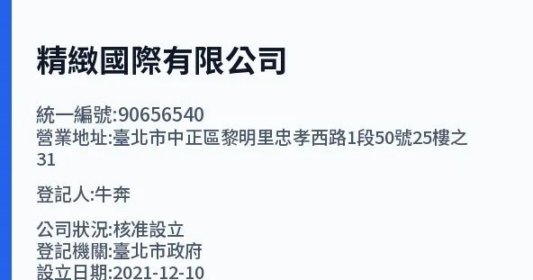 精緻國際有限公司的照片-統編 90656540(臺北市) 公司登記資料與營業項目詳細圖表