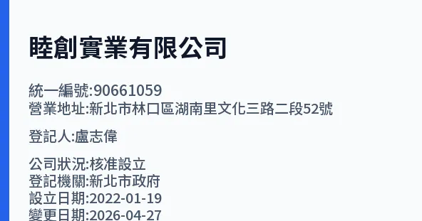 睦創實業有限公司的照片-統編 90661059(新北市) 公司登記資料與營業項目詳細圖表