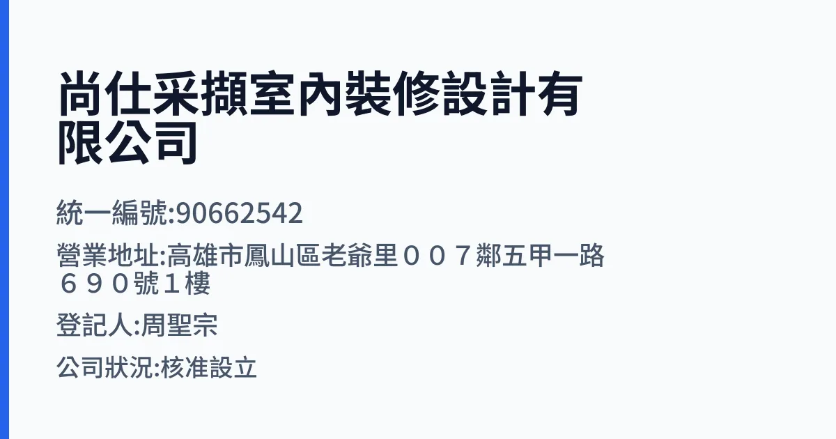 尚仕采擷室內裝修設計有限公司 - 統編 90662542(高雄市) 公司登記資料與營業項目詳細圖表