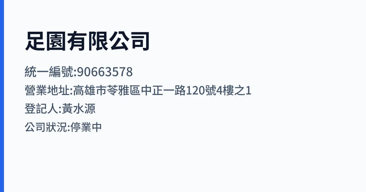 足園有限公司 - 統編 90663578(高雄市) 公司登記資料與營業項目詳細圖表