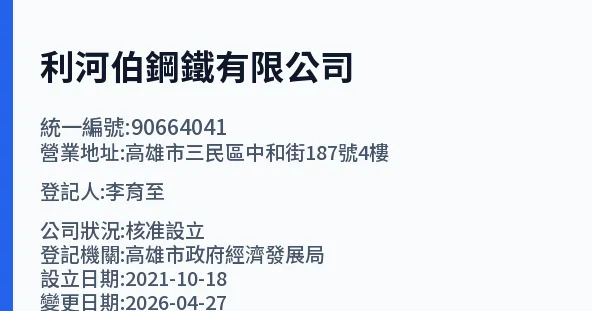 利河伯鋼鐵有限公司的照片-統編 90664041(高雄市) 公司登記資料與營業項目詳細圖表
