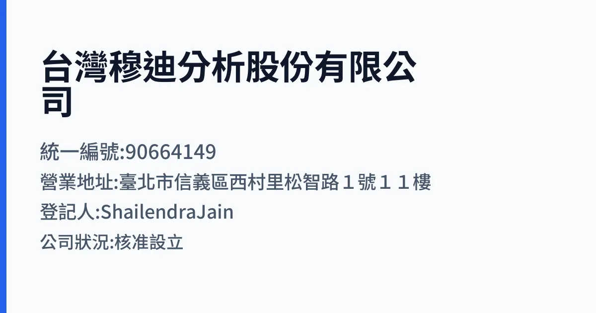 台灣穆迪分析股份有限公司 - 統編 90664149(臺北市) 公司登記資料與營業項目詳細圖表