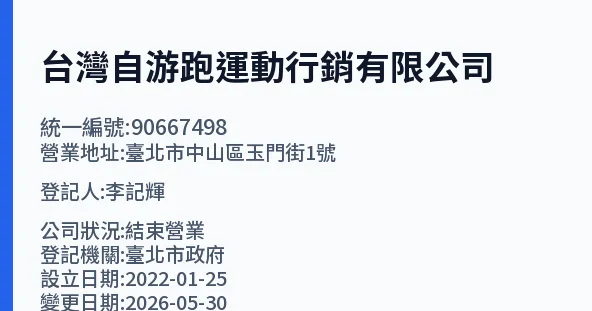 台灣自游跑運動行銷有限公司的照片-統編 90667498(臺北市) 公司登記資料與營業項目詳細圖表