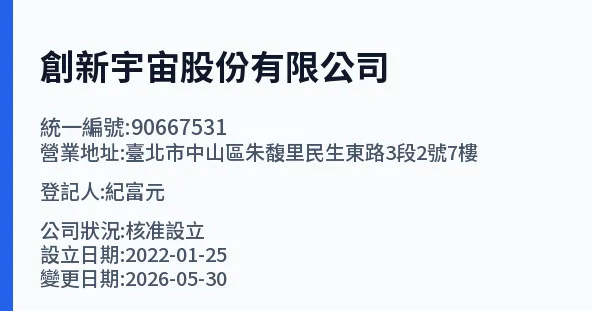 創新宇宙股份有限公司的照片-統編 90667531(臺北市) 公司登記資料與營業項目詳細圖表