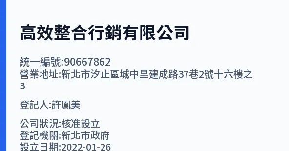 高效整合行銷有限公司的照片-統編 90667862(新北市) 公司登記資料與營業項目詳細圖表