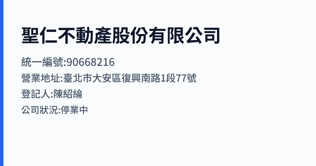聖仁不動產股份有限公司 - 統編 90668216(臺北市) 公司登記資料與營業項目詳細圖表
