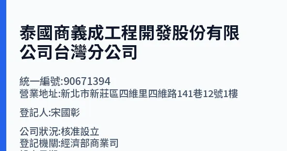 泰國商義成工程開發股份有限公司台灣分公司的照片-統編 90671394(新北市) 公司登記資料與營業項目詳細圖表
