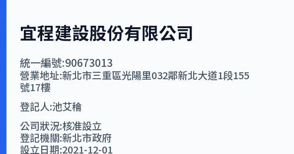 宜程建設股份有限公司的照片-統編 90673013(新北市) 公司登記資料與營業項目詳細圖表