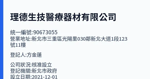 理德生技醫療器材有限公司的照片-統編 90673055(新北市) 公司登記資料與營業項目詳細圖表