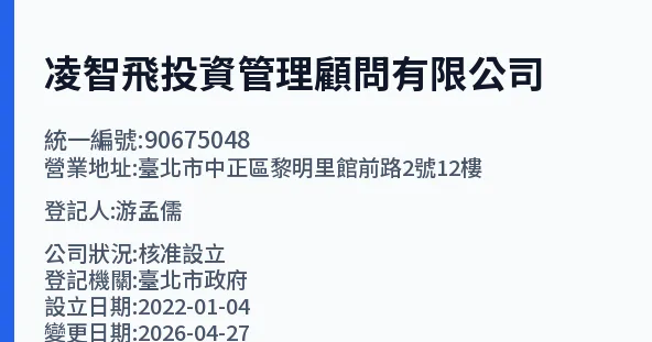 凌智飛投資管理顧問有限公司的照片-統編 90675048(臺北市) 公司登記資料與營業項目詳細圖表