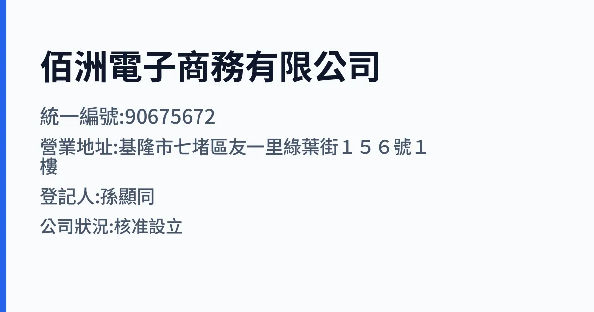 佰洲電子商務有限公司 - 統編 90675672(基隆市) 公司登記資料與營業項目詳細圖表