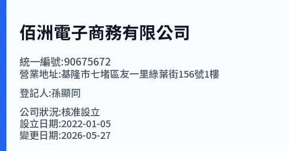 佰洲電子商務有限公司的照片-統編 90675672(基隆市) 公司登記資料與營業項目詳細圖表