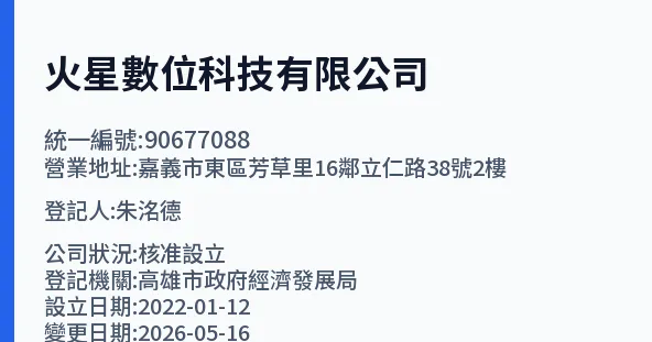 火星數位科技有限公司的照片-統編 90677088(嘉義市) 公司登記資料與營業項目詳細圖表
