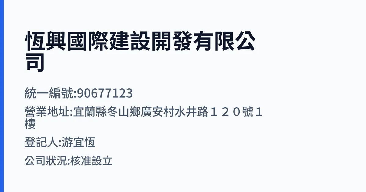 恆興國際建設開發有限公司 - 統編 90677123(宜蘭縣) 公司登記資料與營業項目詳細圖表