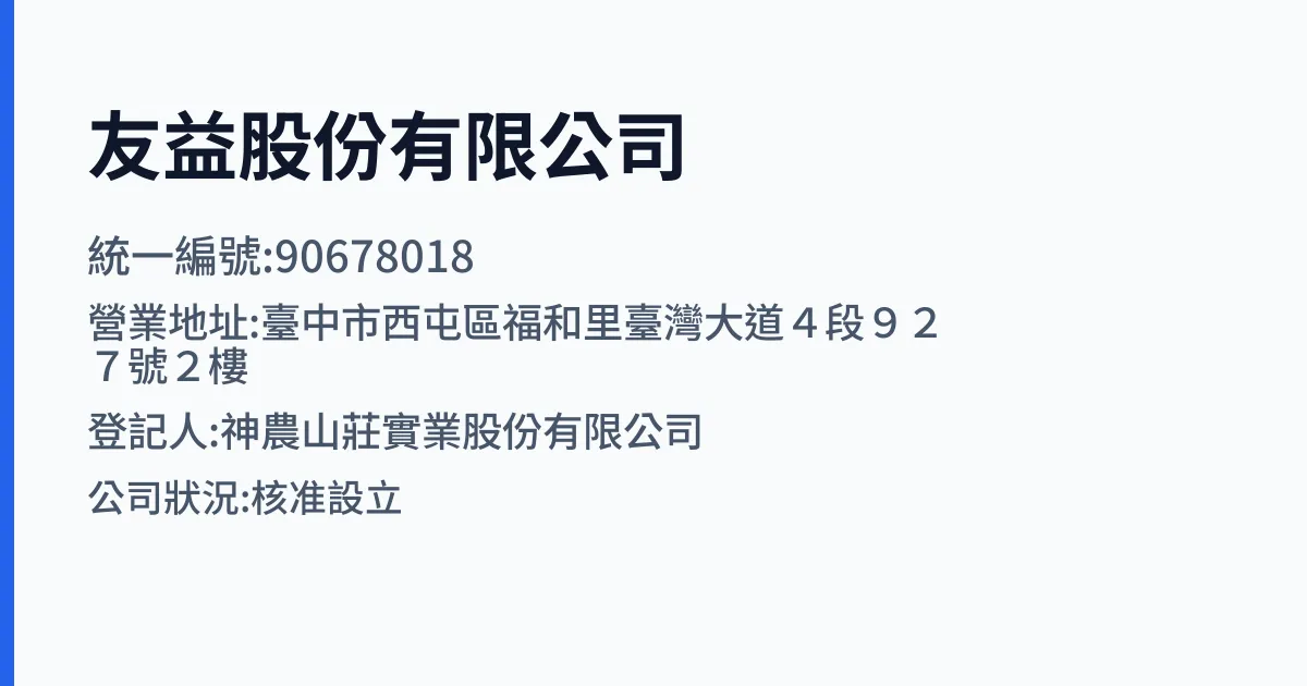 友益股份有限公司 - 統編 90678018(臺中市) 公司登記資料與營業項目詳細圖表