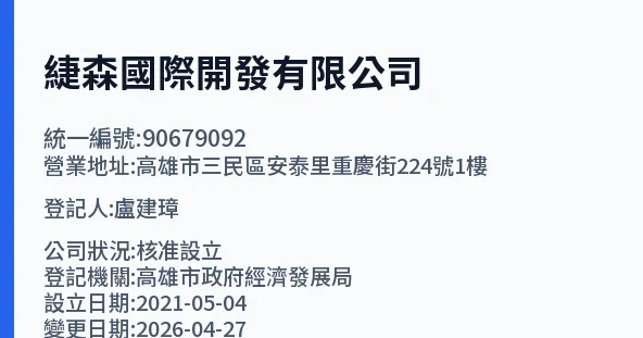 緁森國際開發有限公司的照片-統編 90679092(高雄市) 公司登記資料與營業項目詳細圖表