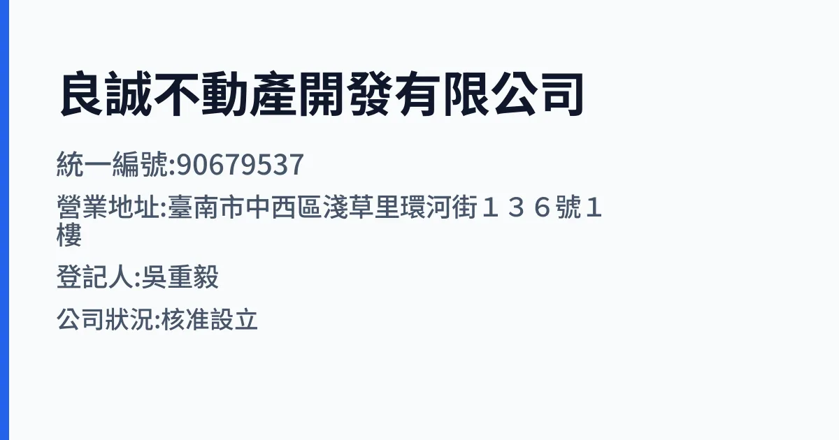 良誠不動產開發有限公司 - 統編 90679537（臺南市） 公司登記資料與營業項目詳細圖表