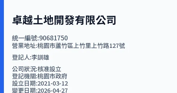 卓越土地開發有限公司的照片-統編 90681750(桃園市) 公司登記資料與營業項目詳細圖表