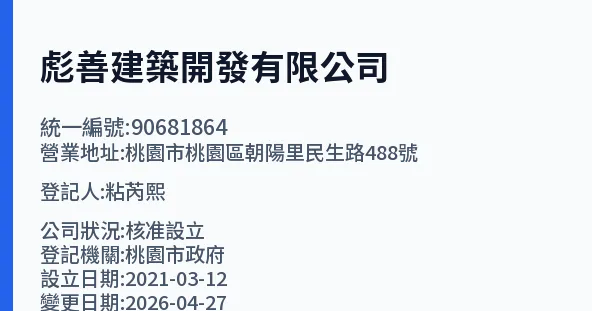 彪善建築開發有限公司的照片-統編 90681864(桃園市) 公司登記資料與營業項目詳細圖表