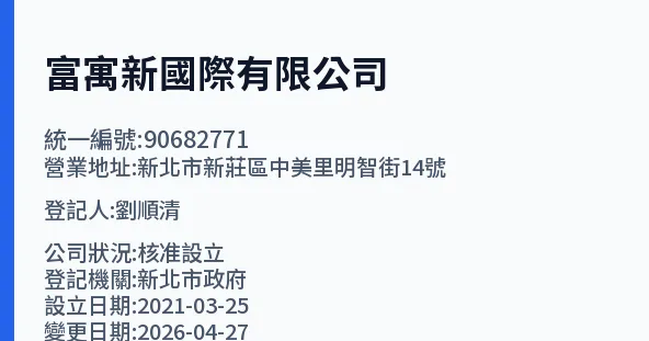 富寓新國際有限公司的照片-統編 90682771(新北市) 公司登記資料與營業項目詳細圖表