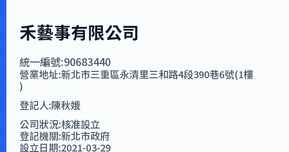 禾藝事有限公司的照片-統編 90683440(新北市) 公司登記資料與營業項目詳細圖表