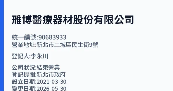 雃博醫療器材股份有限公司的照片-統編 90683933(新北市) 公司登記資料與營業項目詳細圖表
