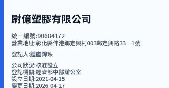 尉億塑膠有限公司的照片-統編 90684172(彰化縣) 公司登記資料與營業項目詳細圖表