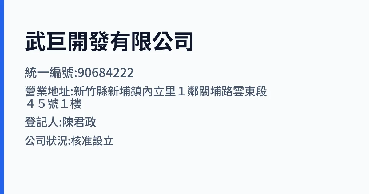 武巨開發有限公司 - 統編 90684222(新竹縣) 公司登記資料與營業項目詳細圖表